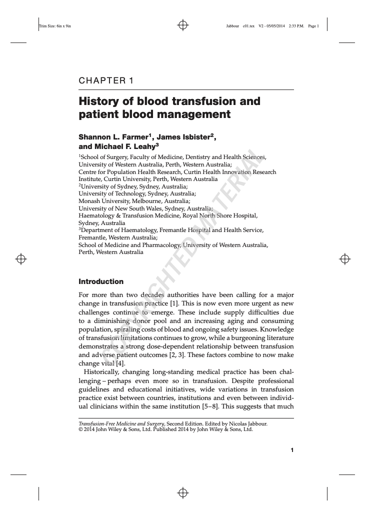 The History of Patient Blood Management